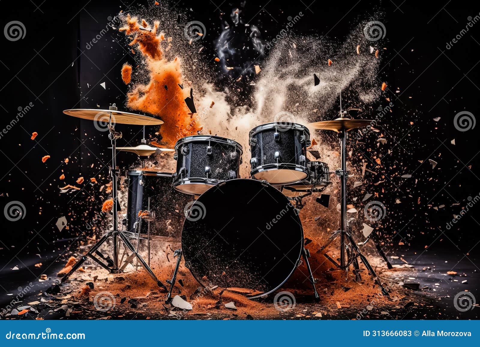 A Drum Set is Shown with a Lot of Debris and Dust Stock Image - Image ...