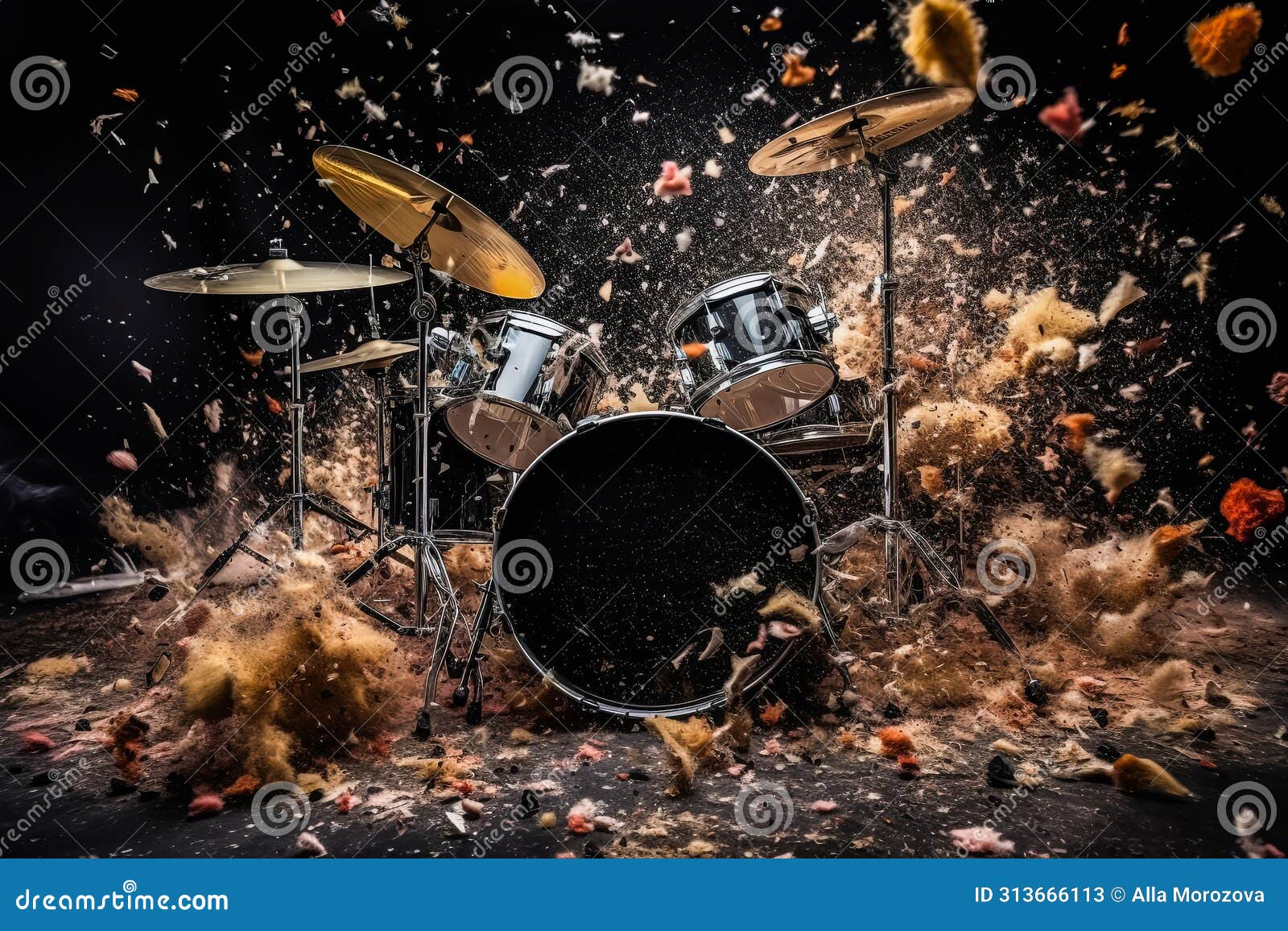 A Drum Set is Shown with a Lot of Debris and Dust Stock Image - Image ...