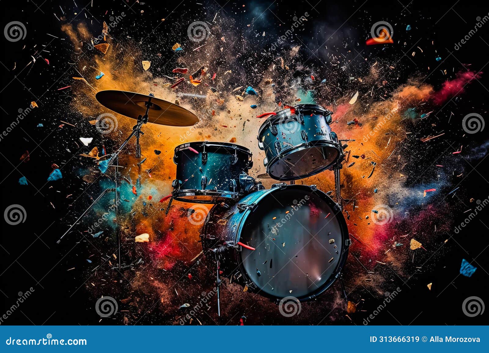 A Drum Set is Shown with a Lot of Debris and Dust Stock Image - Image ...