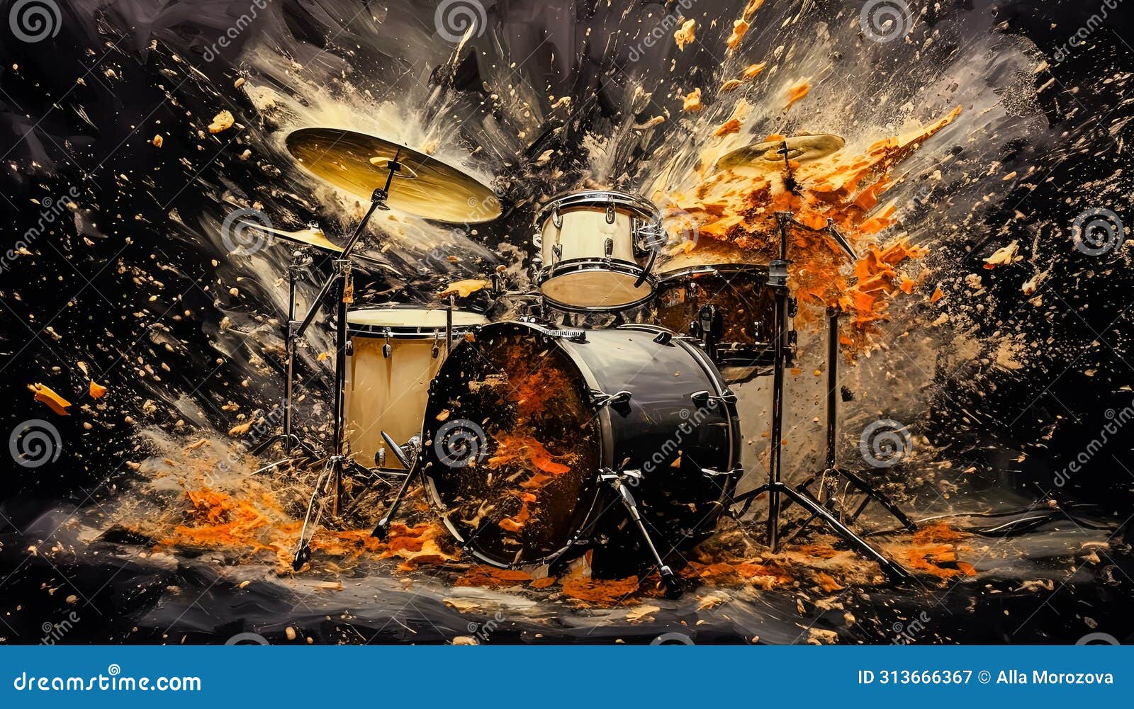 A Drum Set is Shown with a Lot of Debris and Dust Stock Image - Image ...