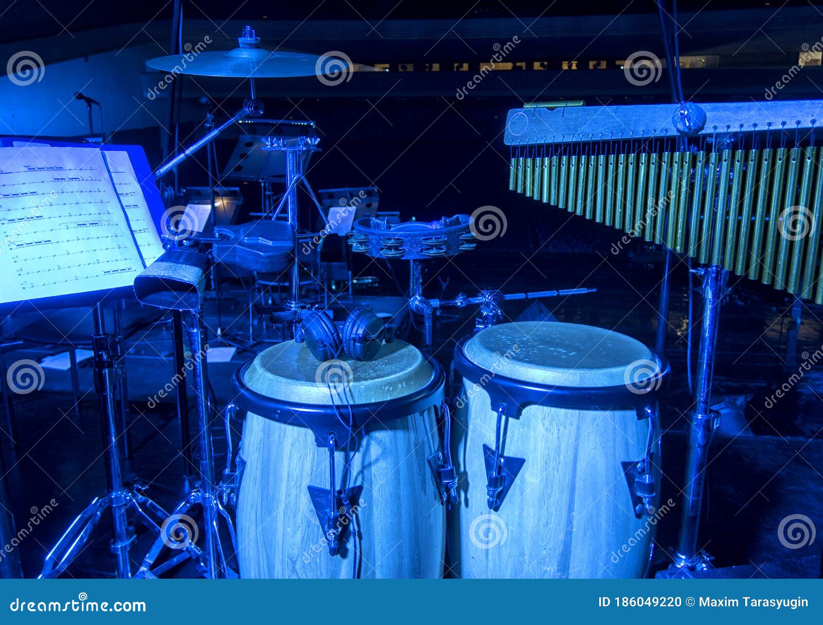 Drum Set with Some Cymbals on Stage before a Live Concert Stock Photo ...