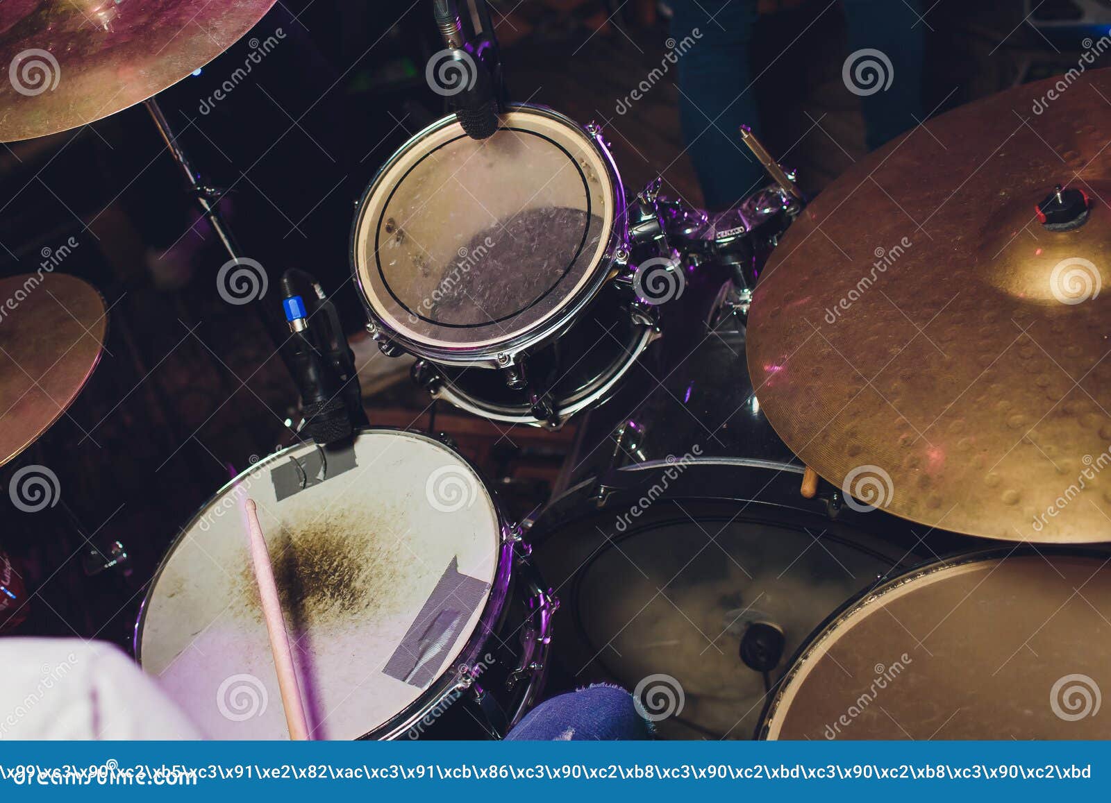 The Drum Set on the Stage. Drummer. View from Above. Stock Image ...