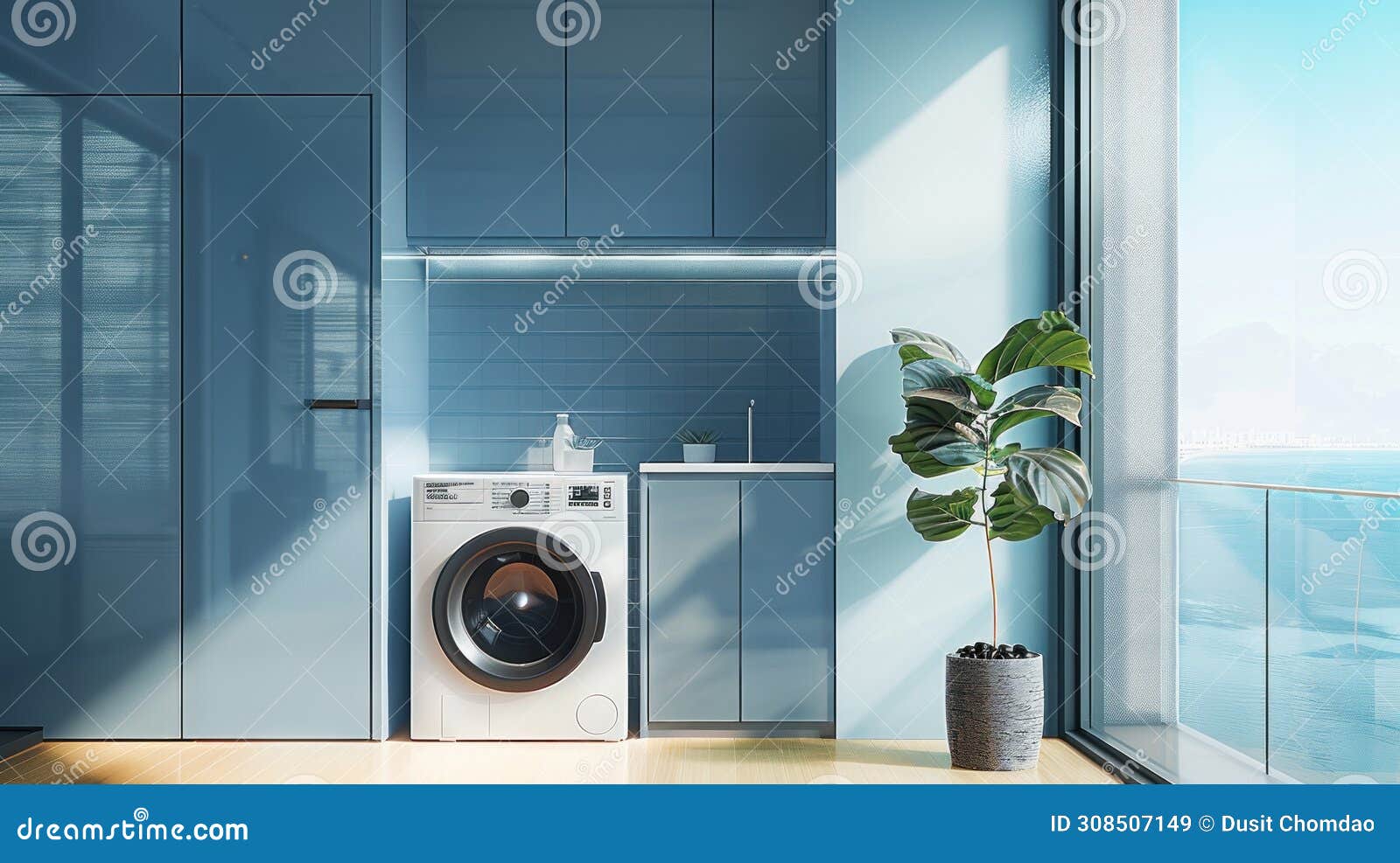 Drum Washing Machine, Modern Balcony Scene. Generative AI Stock Image ...