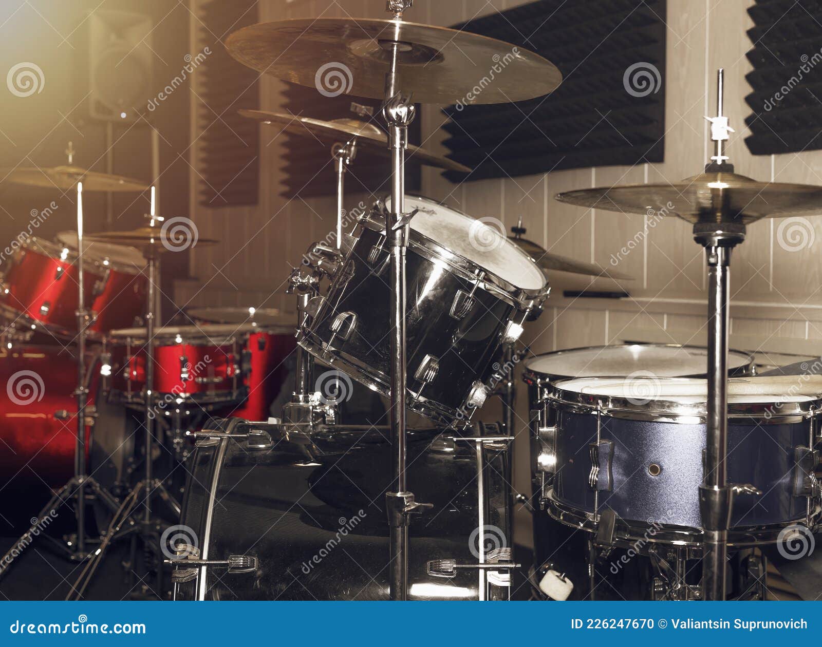 Drumkit in Red and Silver Colors with Drums and Cymbals Stock Photo ...