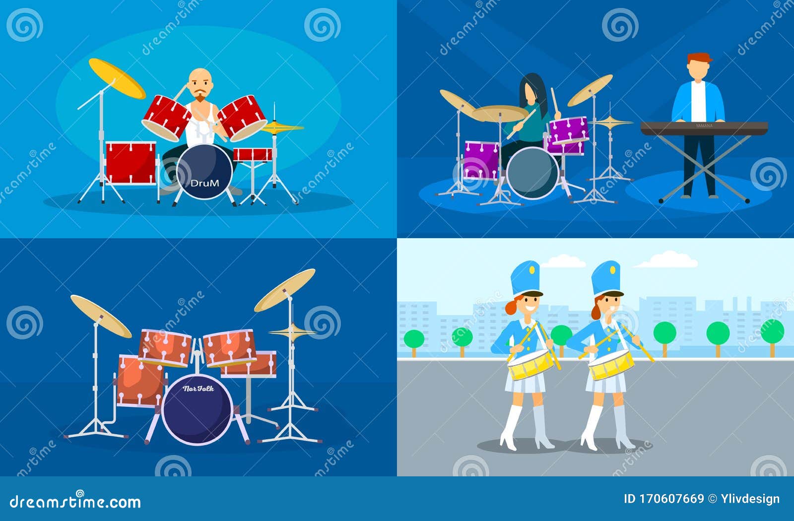 Drummer Banner Set, Flat Style Stock Vector - Illustration of graphic ...