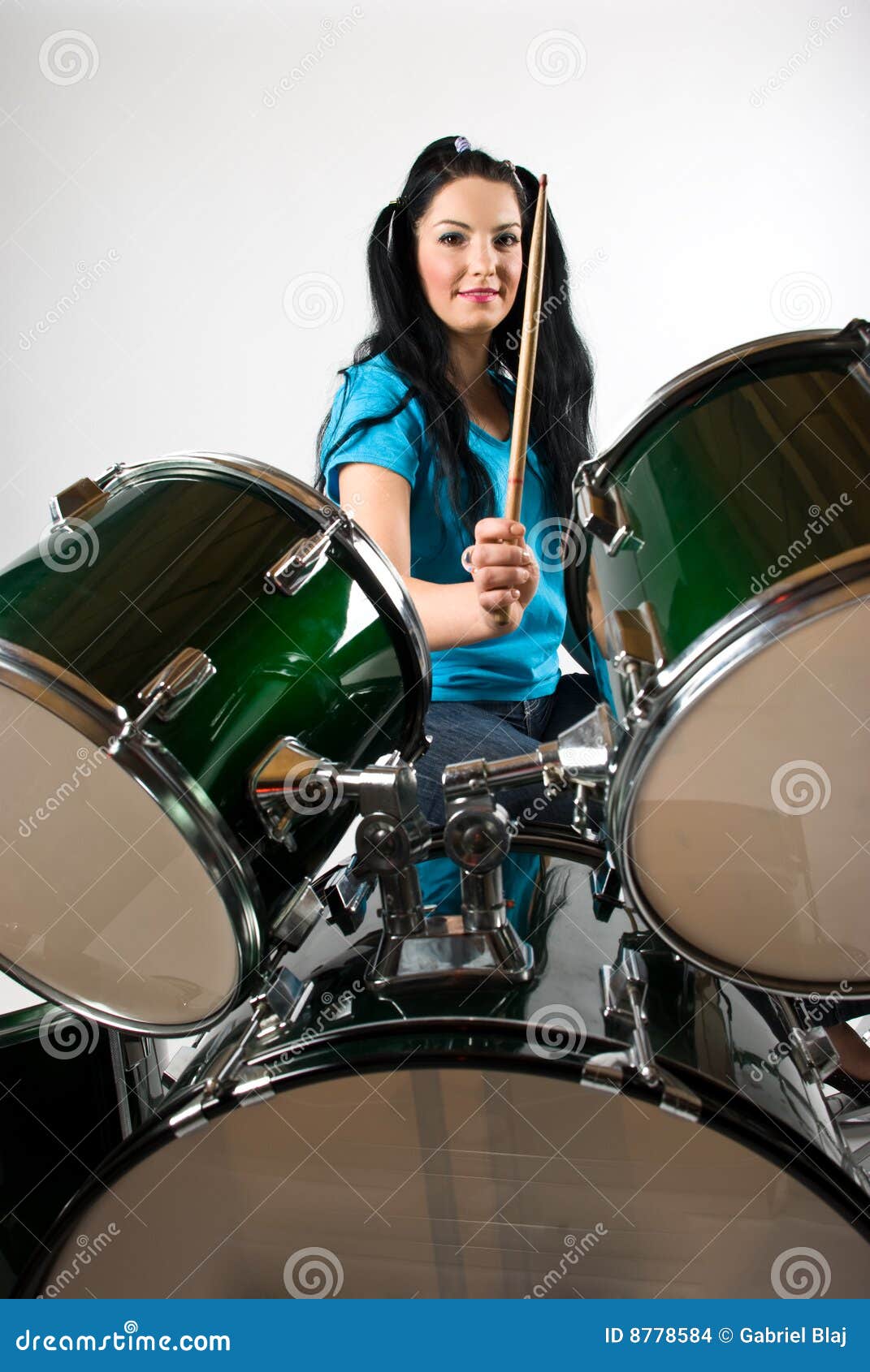 Drummer with drum set stock photo. Image of drummer, cheerful - 8778584