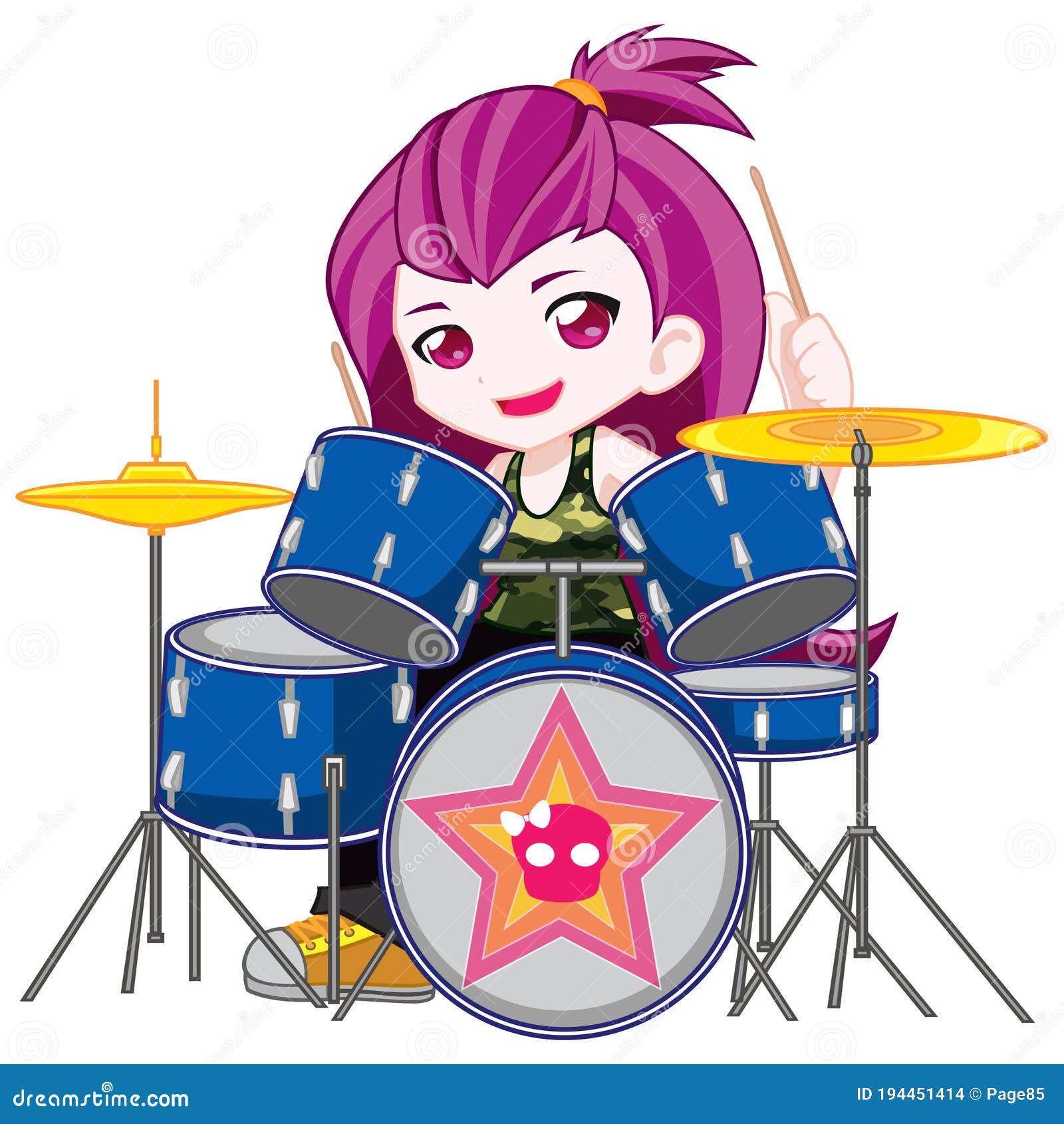 Drummer girl stock illustration. Illustration of girl - 194451414