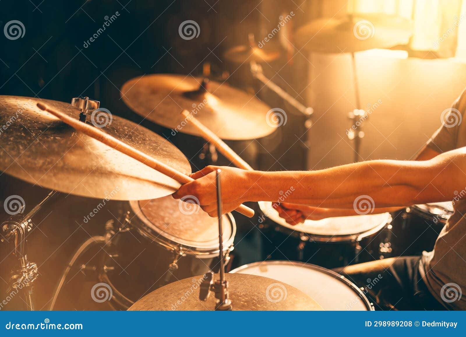 Drummer Hands Close Up. Play Drums in Music Studio Stock Photo - Image ...