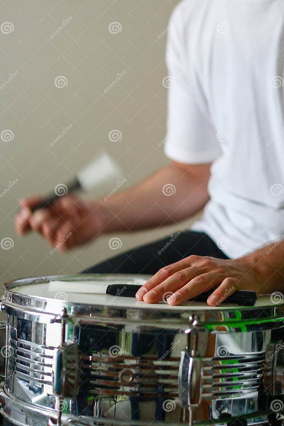 Drummer Hands on the Single Drum Detail Stock Image - Image of stick ...