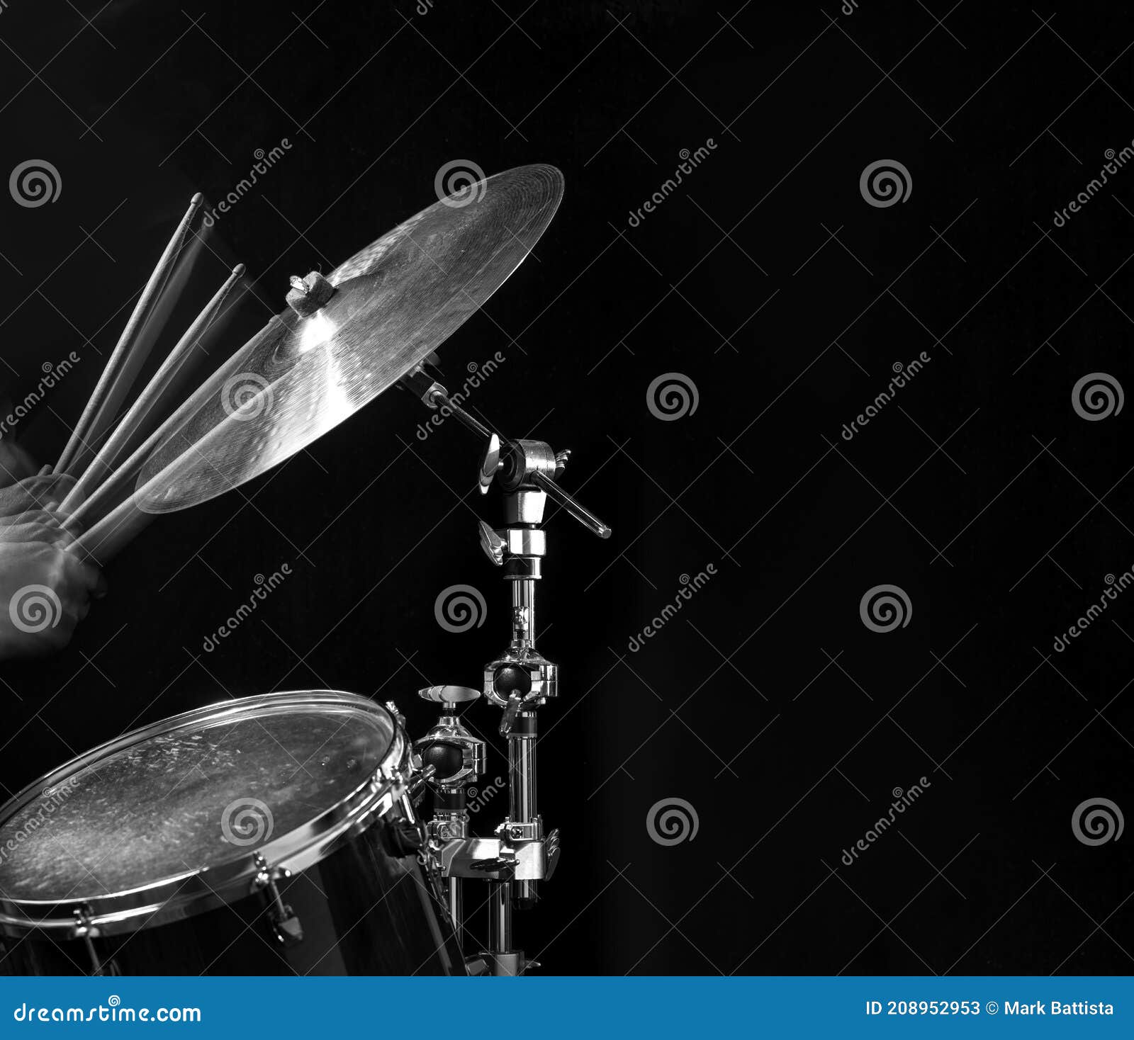Drummer hiting a cymbal stock image. Image of entertainment - 208952953