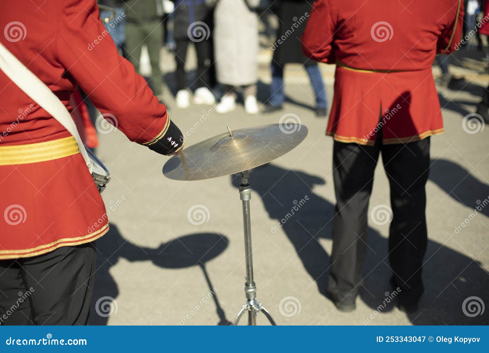 Drummer at Parade in Red Clothes. Drumming Stock Image - Image of ...