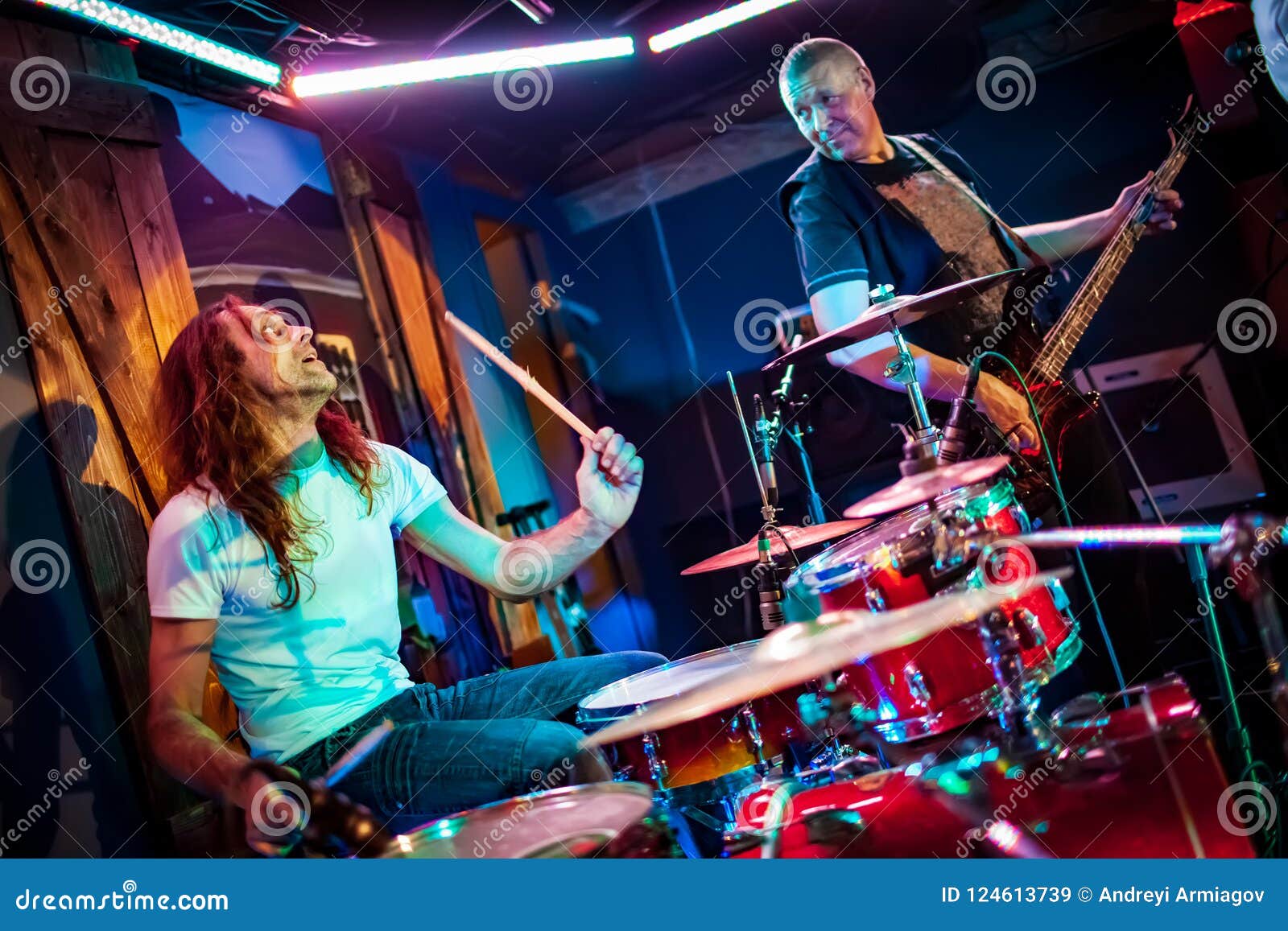 Drummer Playing on Drum Set on Stage. Stock Image - Image of hand ...