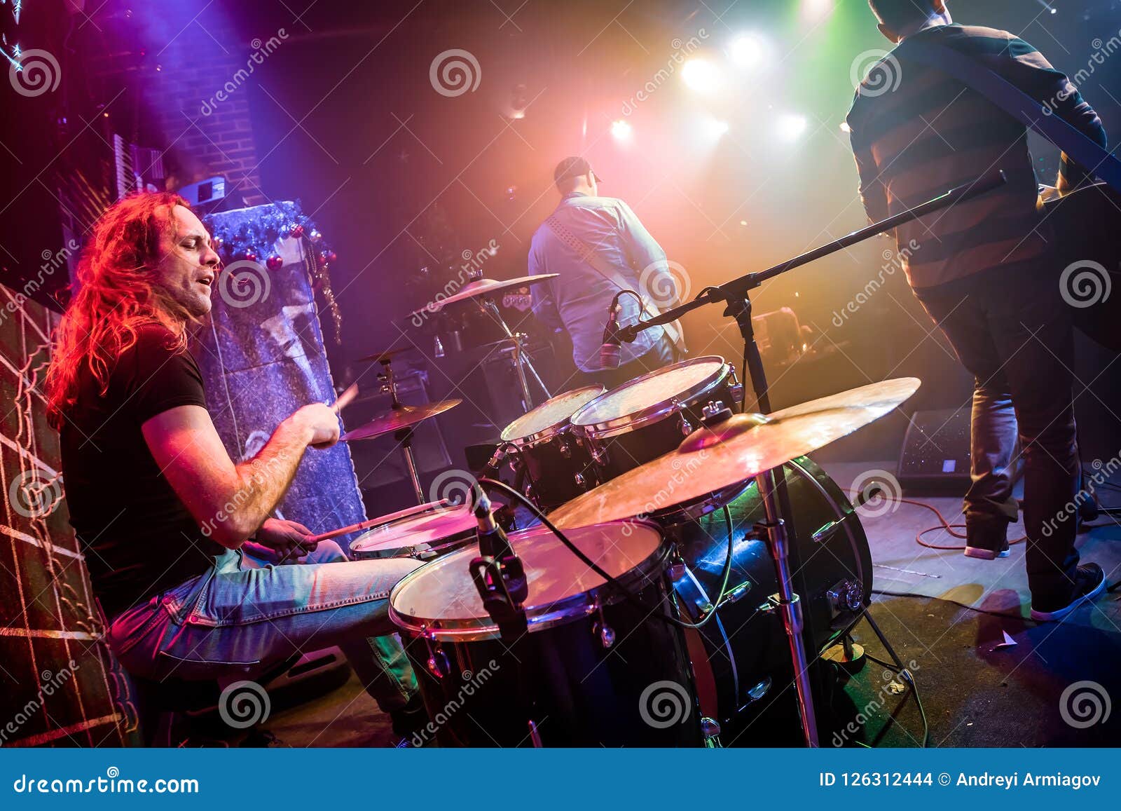 Drummer Playing on Drum Set on Stage. Stock Photo - Image of arts ...