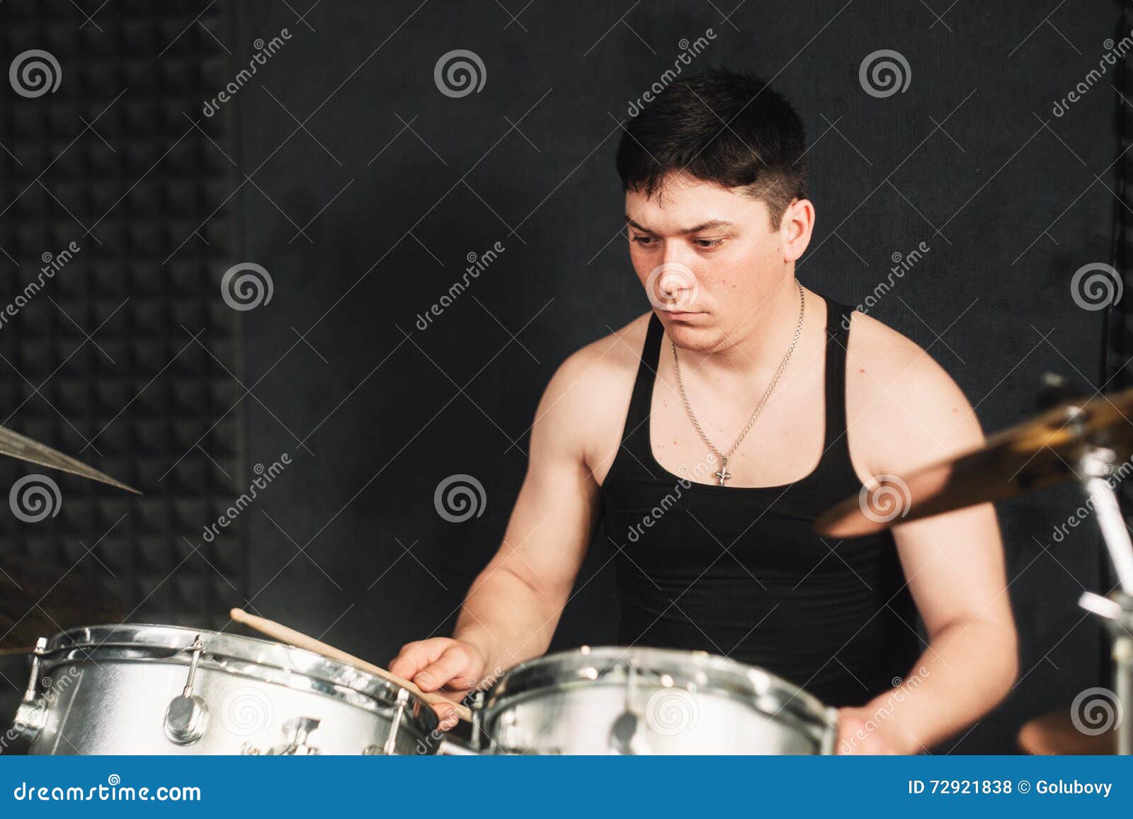 Drummer Plays on Drum Set Closeup Stock Photo - Image of artist, group ...