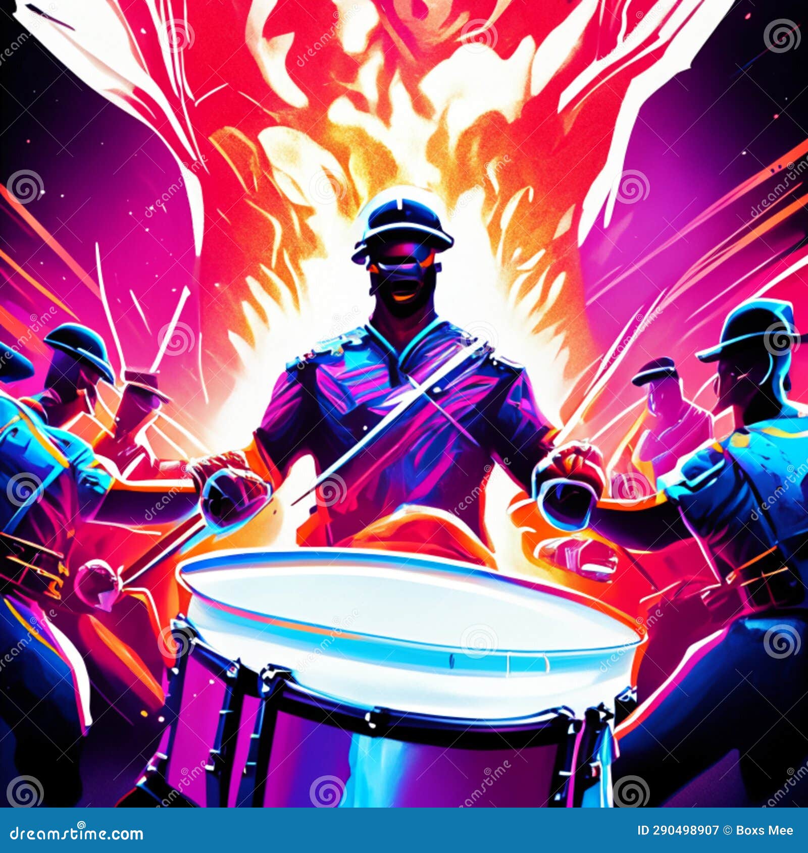 Drummers Performing on Stage, 3D Rendering. Computer Digital Drawing ...