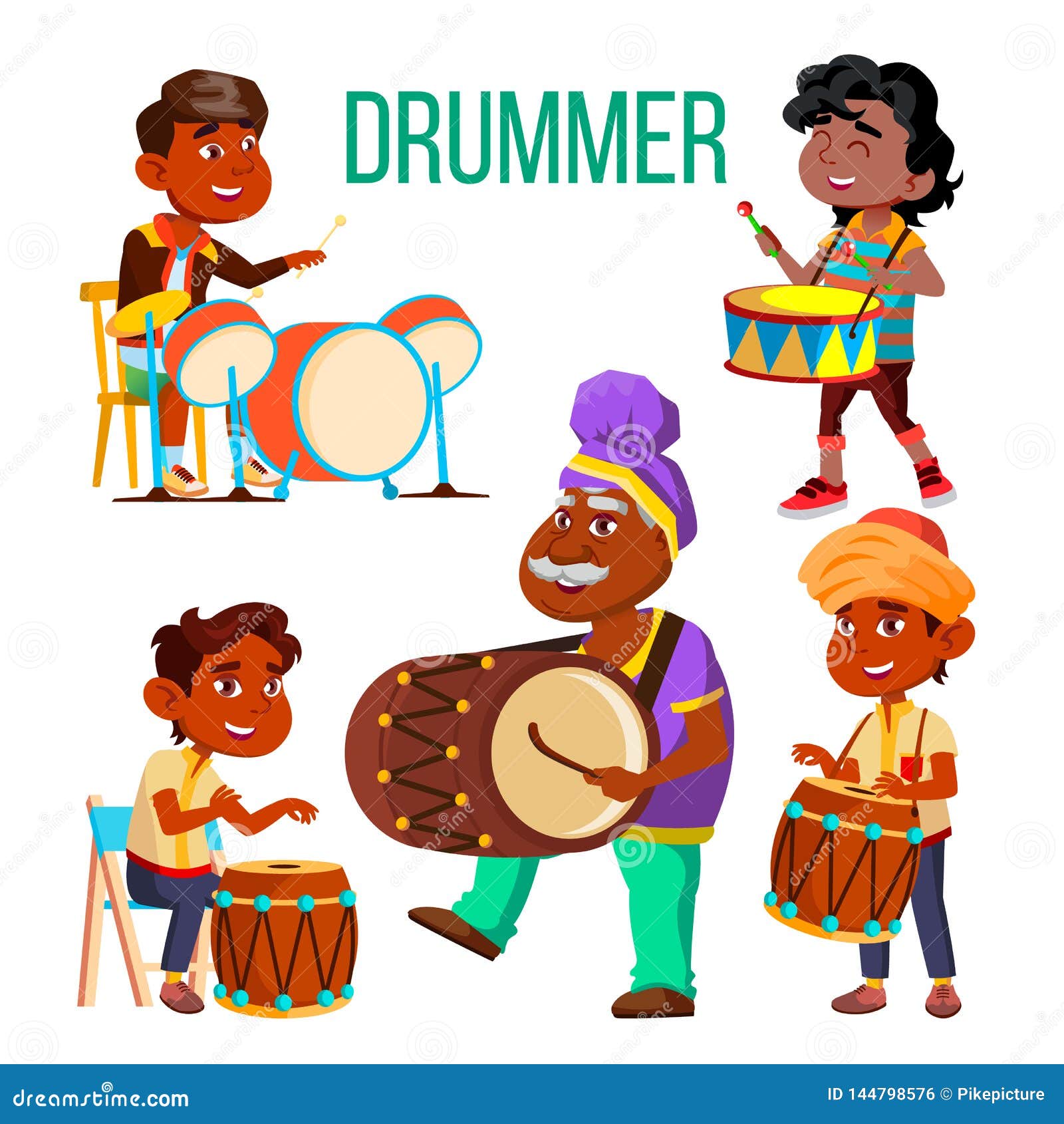 Drummers Using Ethnic Percussion Vector Characters Set Stock Vector ...