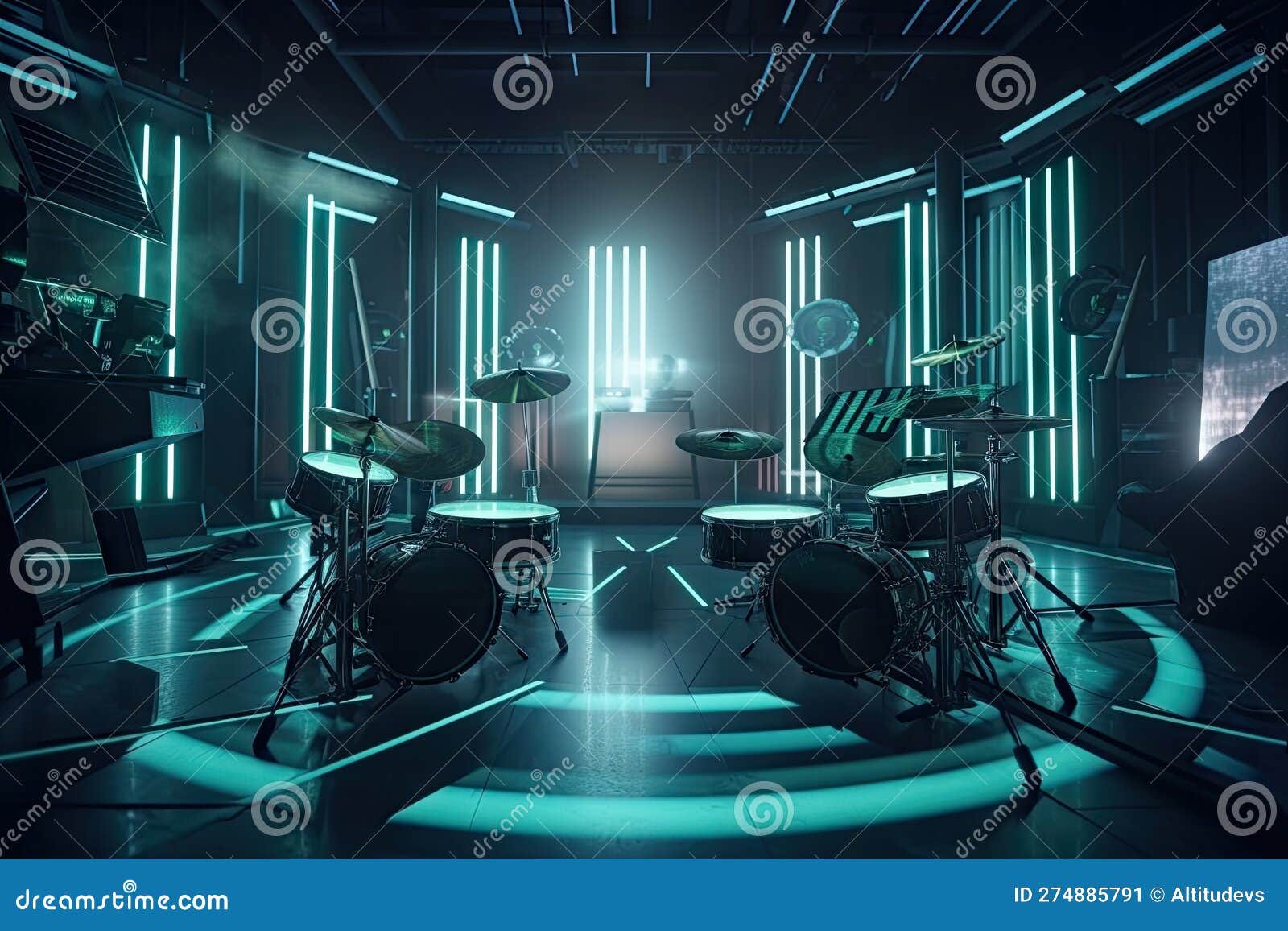 Drumming Session with Electronic Drumsticks and Drums in Futuristic ...