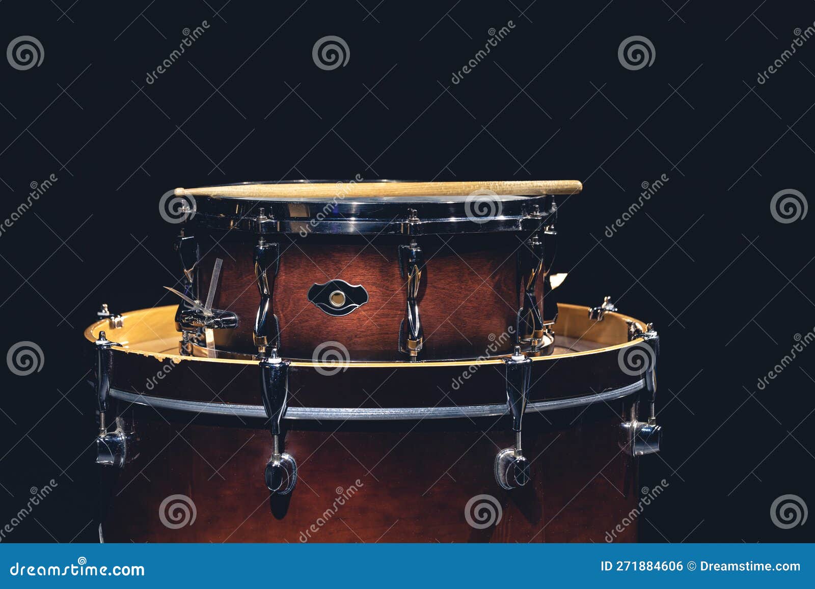Drums on a Dark Background Isolated, Percussion Instruments. Stock ...