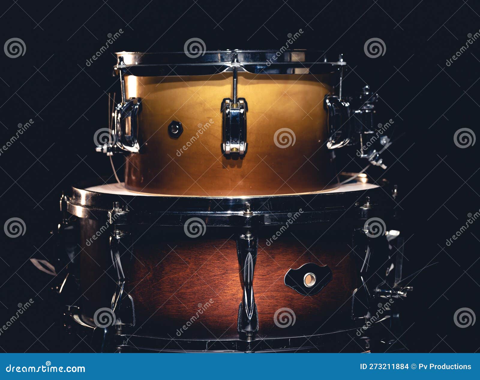 Drums on a Dark Background Isolated, Percussion Instruments. Stock ...