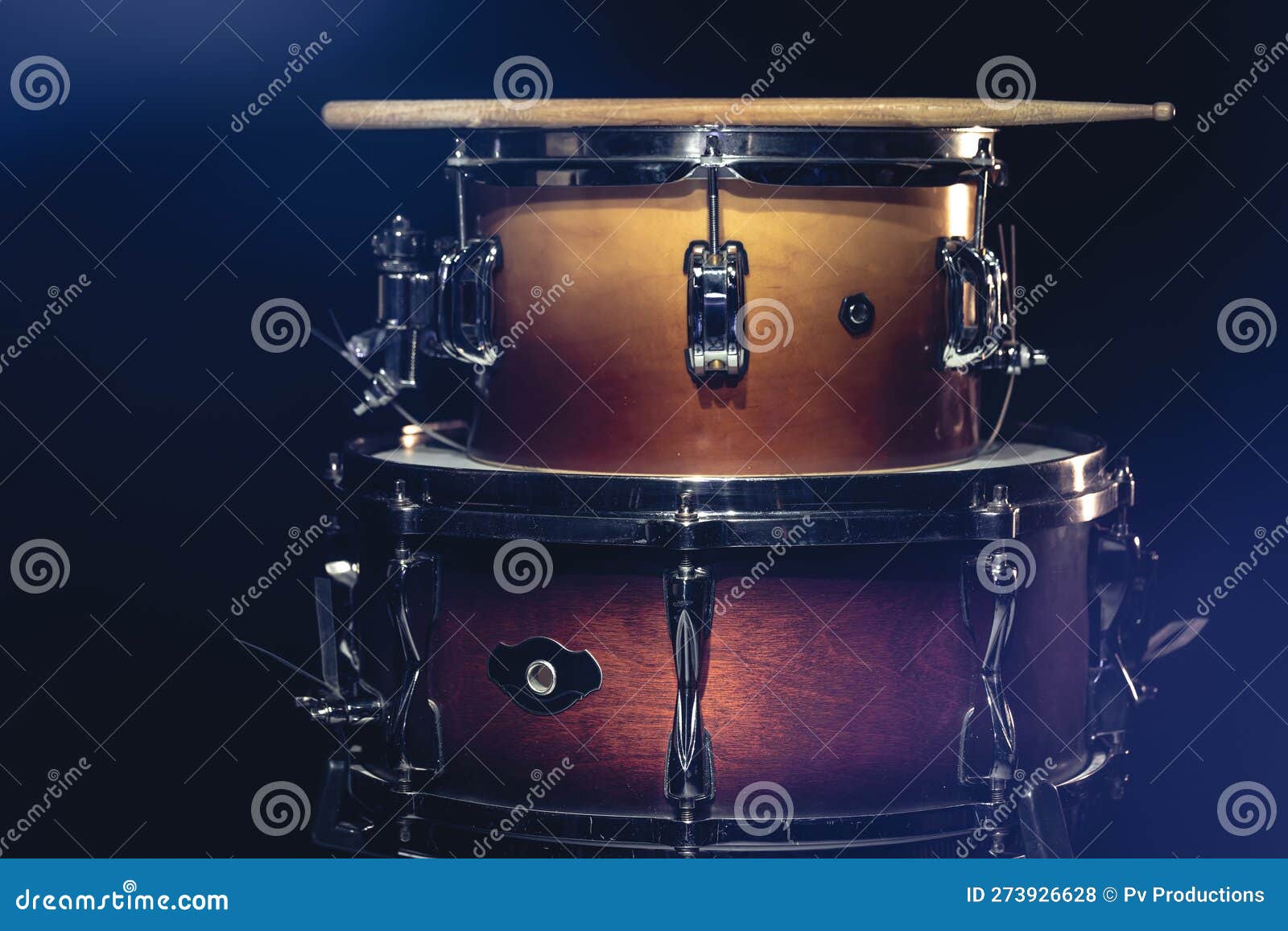 Drums on a Dark Background Isolated, Percussion Instruments. Stock ...