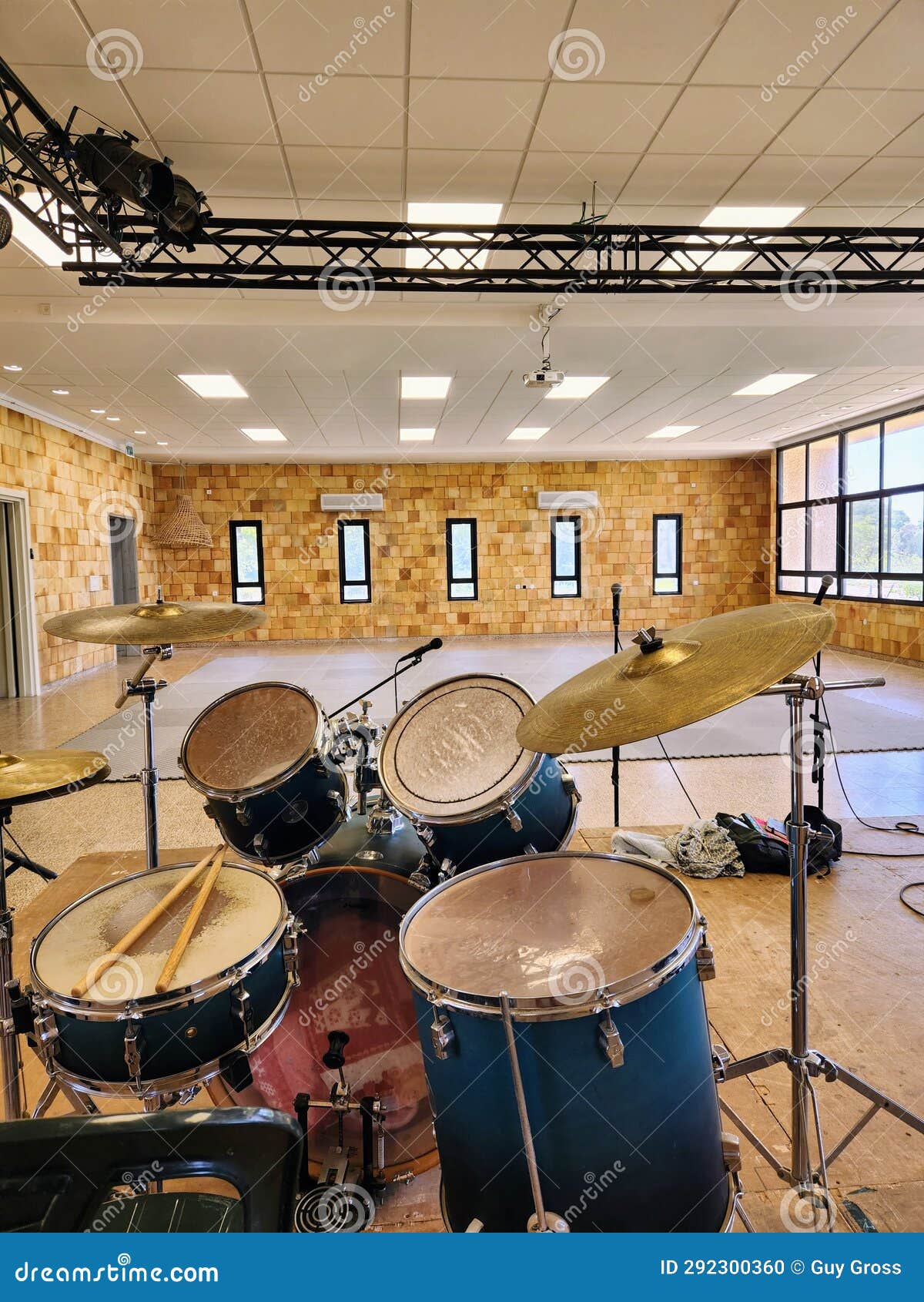 Drums and Drumsticks in a Music Studio. Musical Instruments. Stock ...