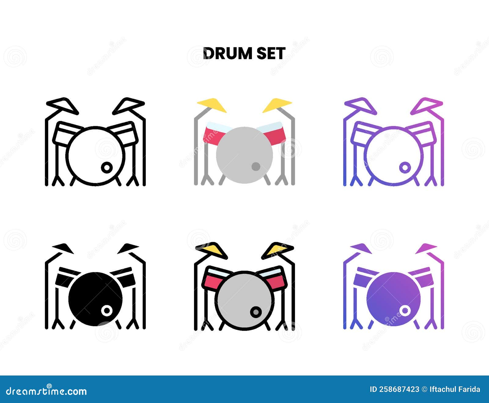 Drums Set Icon with Different Style. Stock Vector - Illustration of rock, sign: 258687423