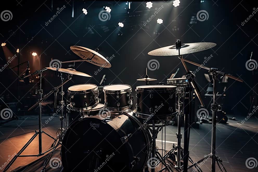 Drumset on Stage, Ready for a Performance, with the Drummer in Full ...