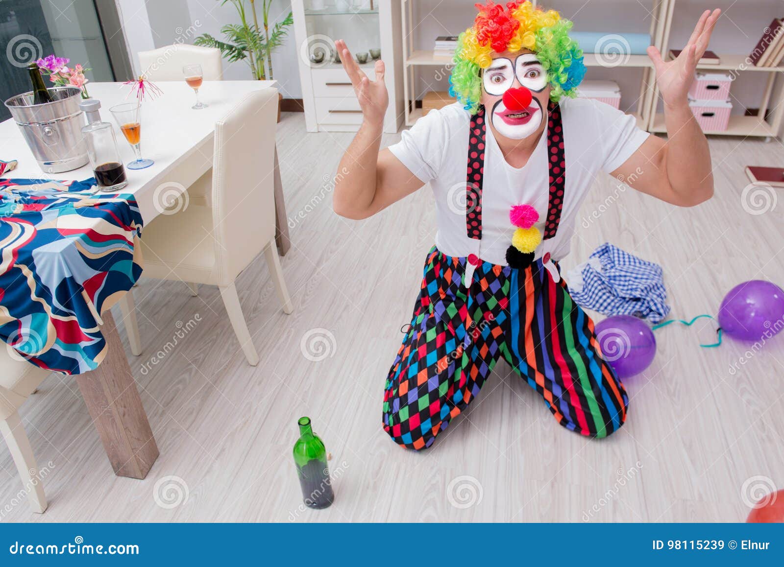 The Drunk Clown Celebrating Having a Party at Home Stock Image - Image ...