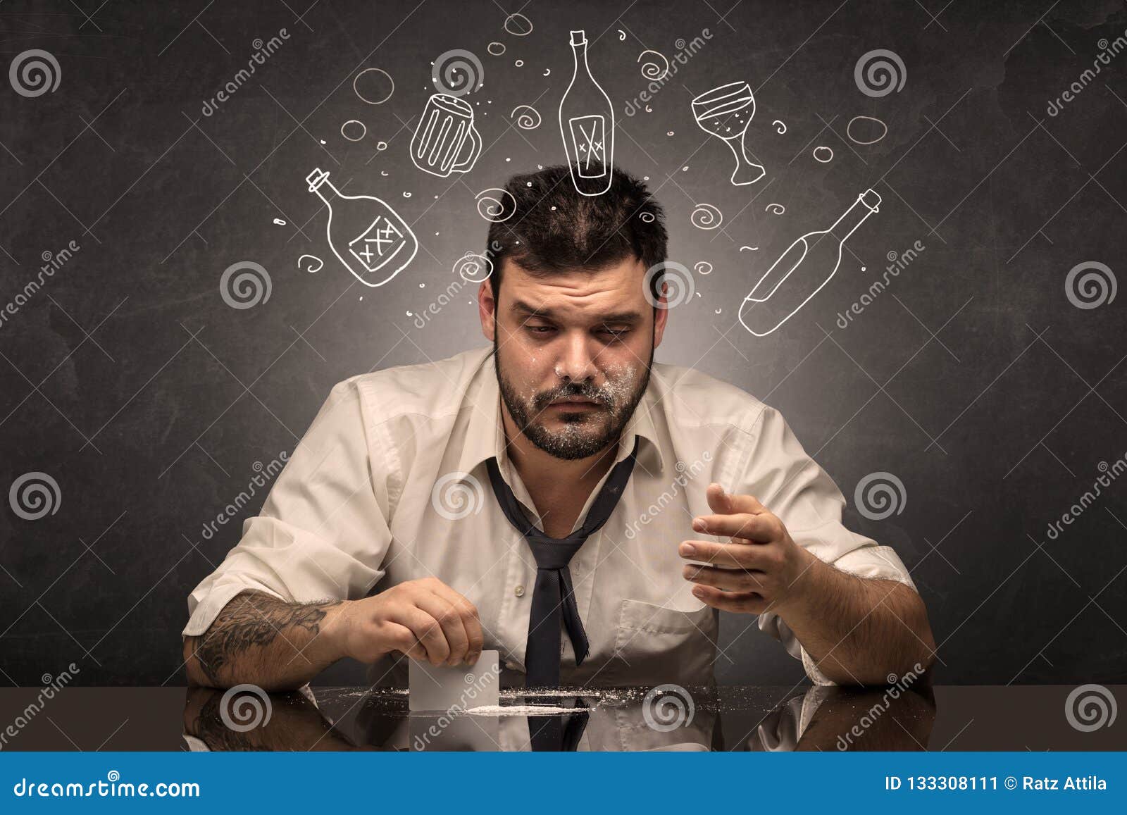 Drunk Man with Doodle Alcohol Bottles Concept Stock Image - Image of ...