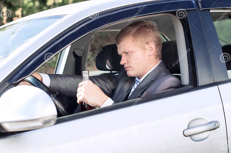 Drunk Driver Sits Behind the Wheel Stock Image - Image of alcohol ...