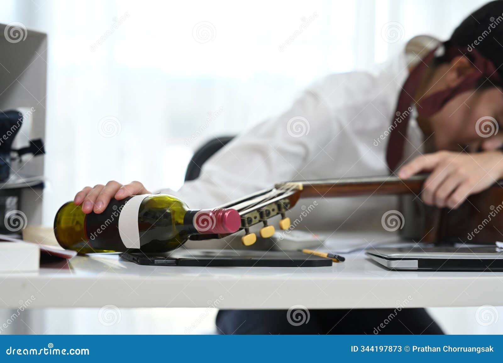 Drunk Man Sleeping On Toilet And Holding Bottle. Royalty-Free Stock ...