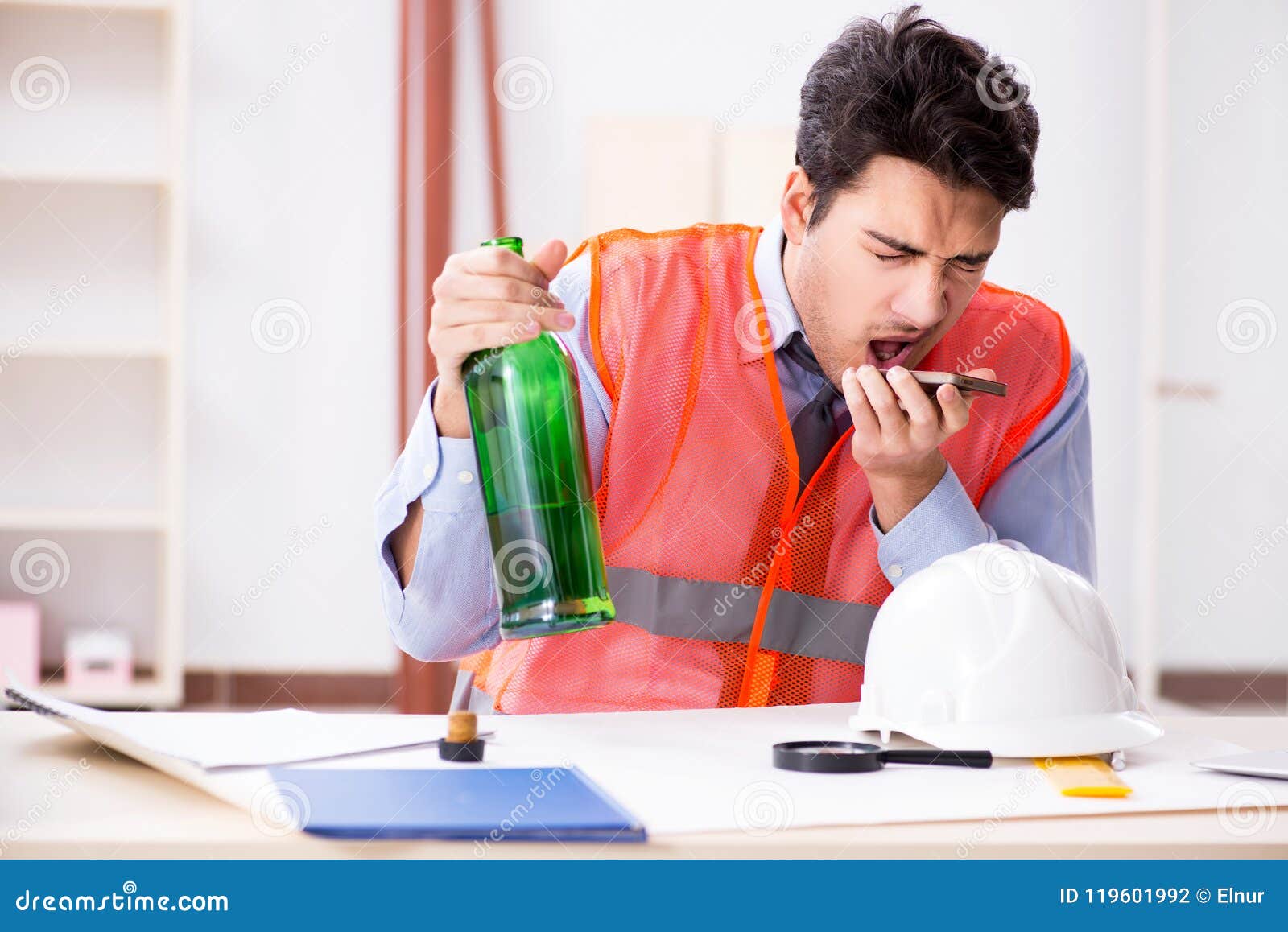The Drunk Engineer Working in the Workshop Stock Photo - Image of ...