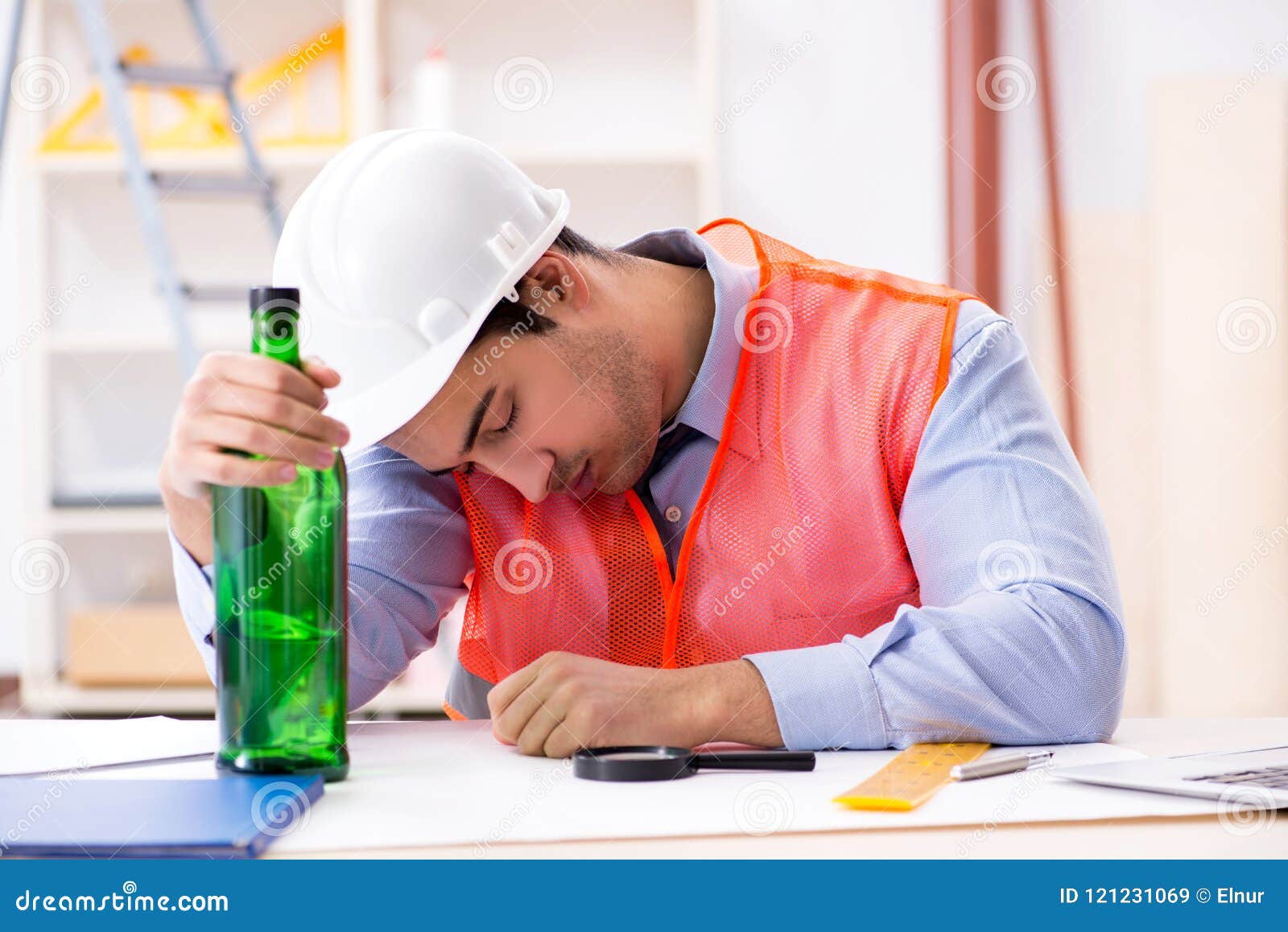 The Drunk Engineer Working in the Workshop Stock Image - Image of drunk ...