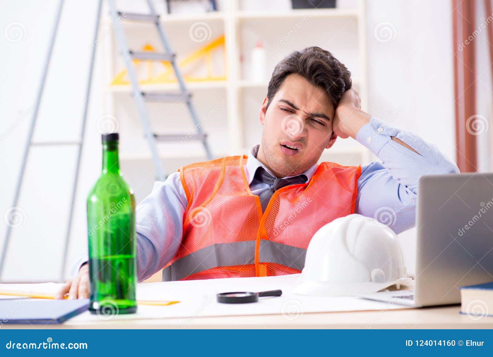 The Drunk Engineer Working in the Workshop Stock Photo - Image of ...