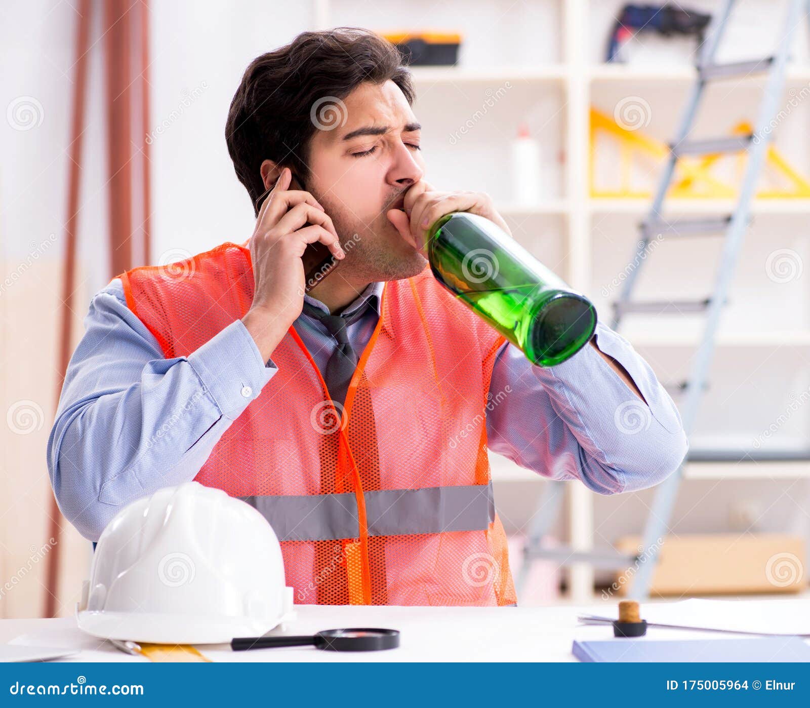 Drunk Engineer Working in the Workshop Stock Photo - Image of foreman ...