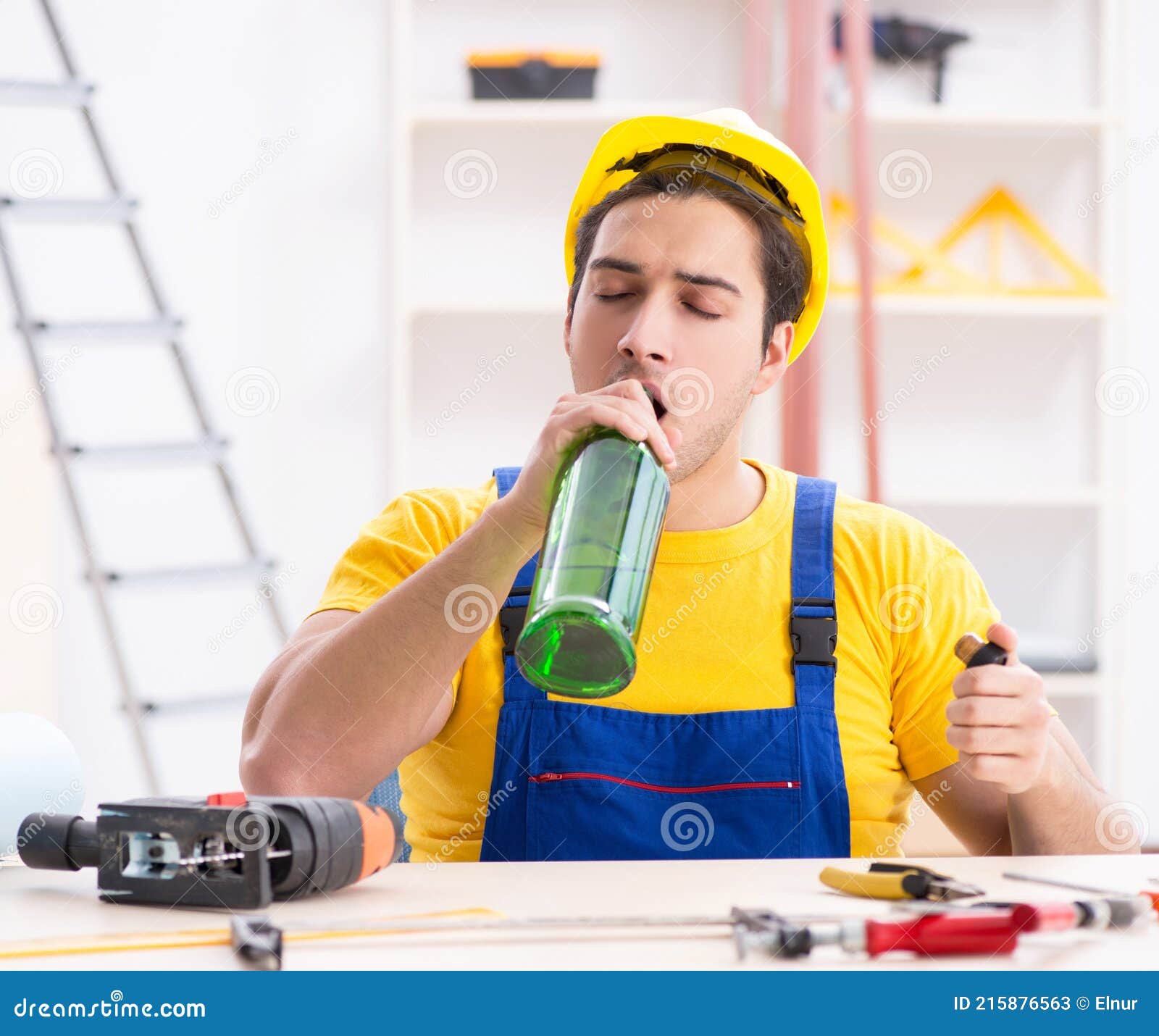 Drunk Engineer Working in the Workshop Stock Image - Image of equipment ...