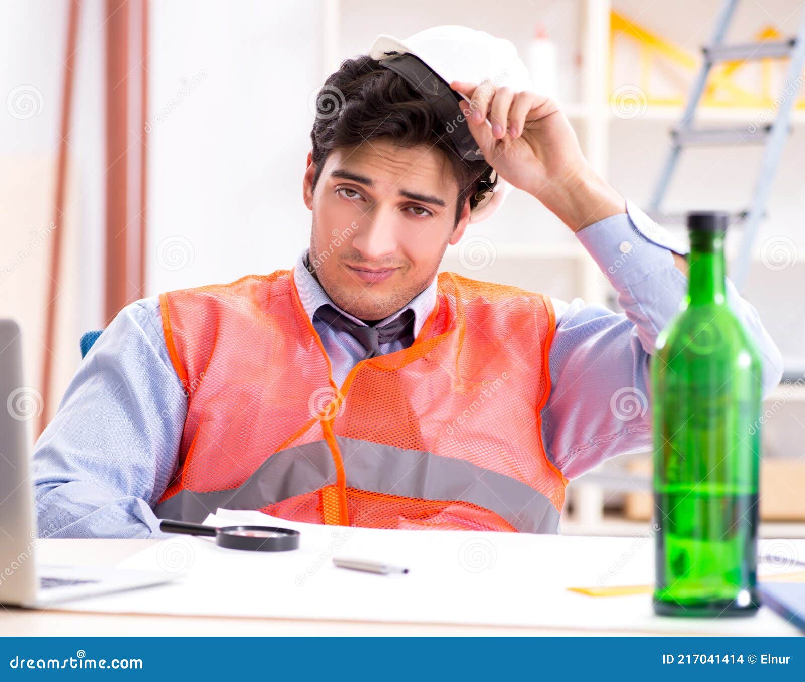 Drunk Engineer Working in the Workshop Stock Photo - Image of ...