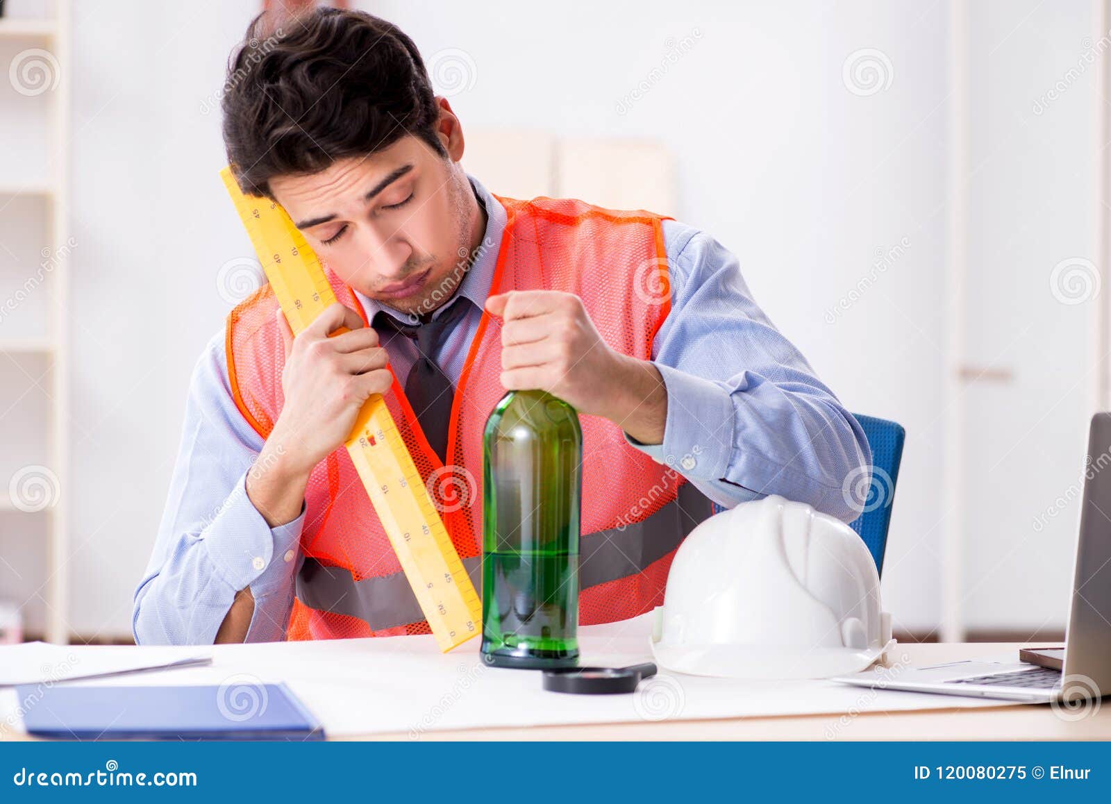The Drunk Engineer Working in the Workshop Stock Image - Image of ...