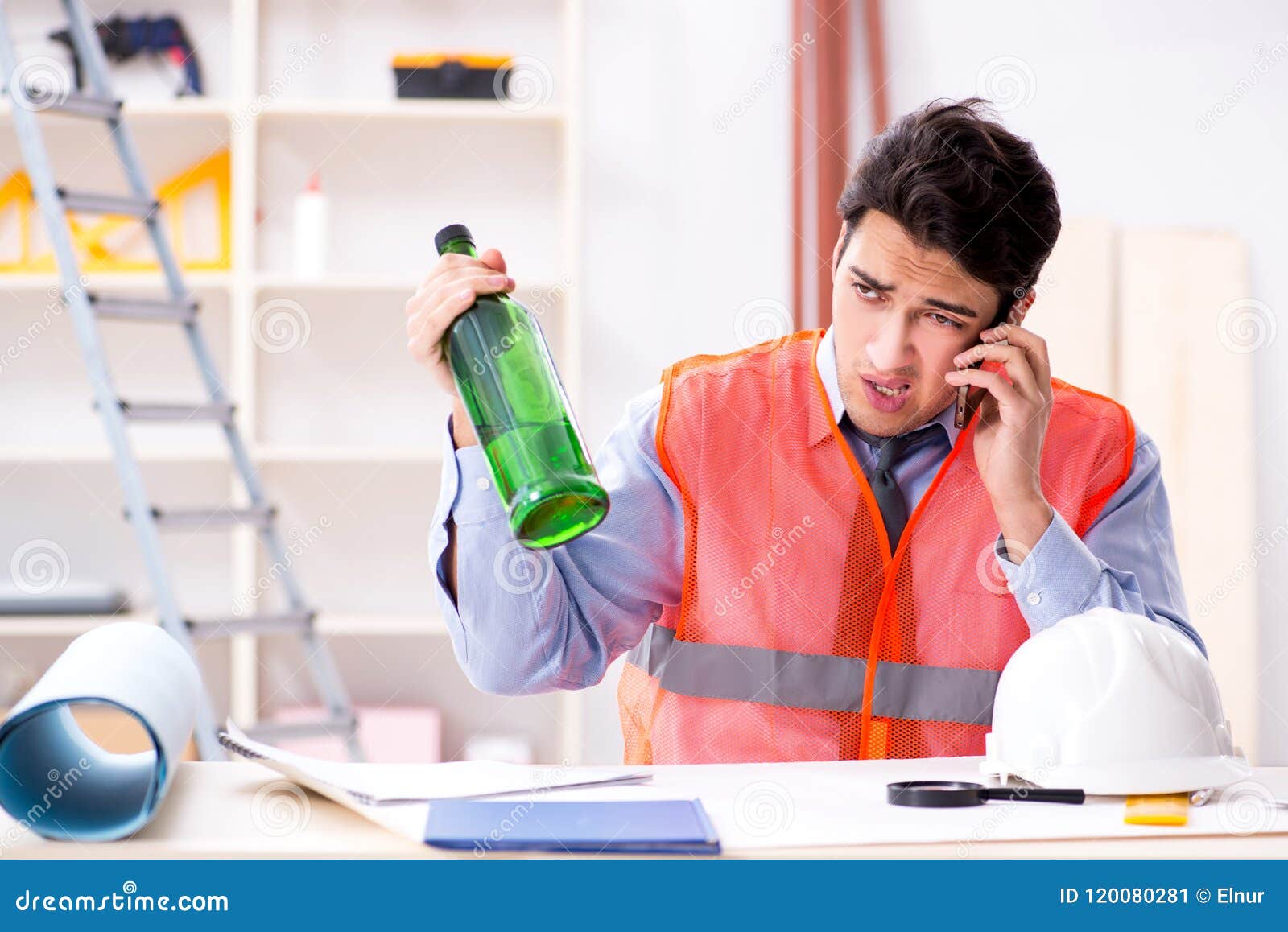 The Drunk Engineer Working in the Workshop Stock Image - Image of ...