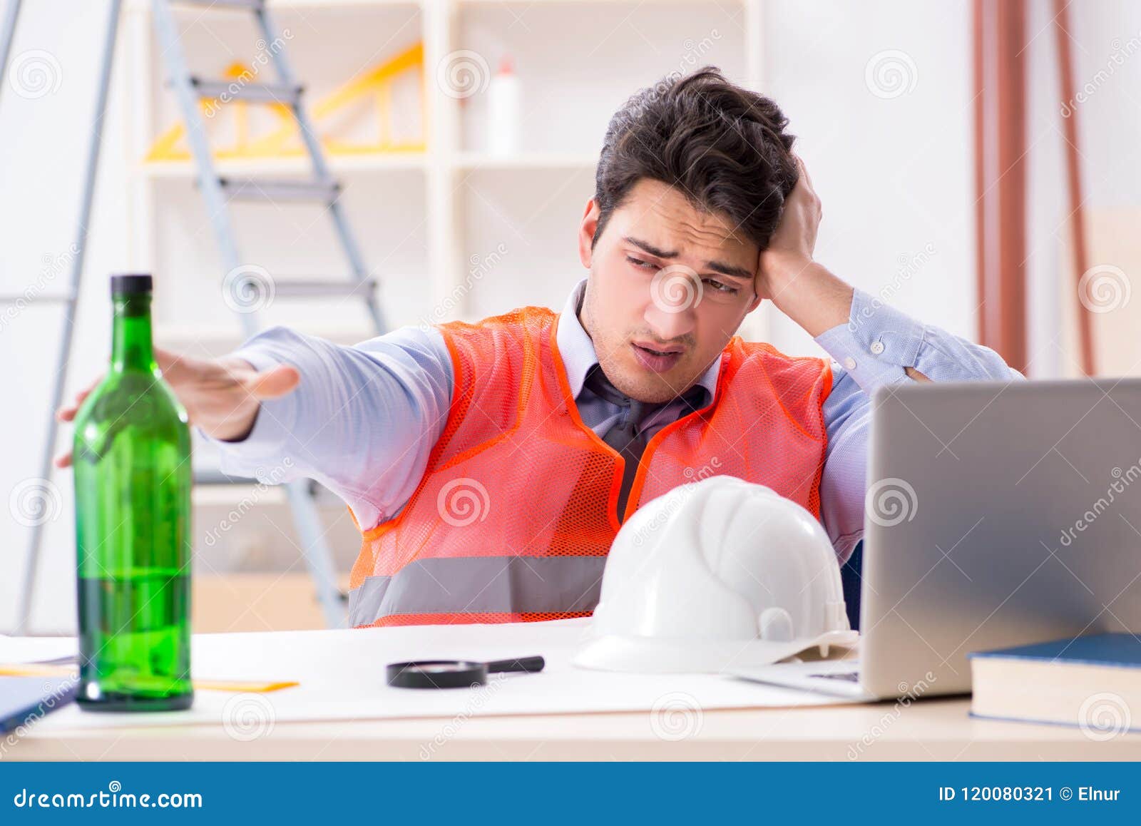 The Drunk Engineer Working in the Workshop Stock Image - Image of ...