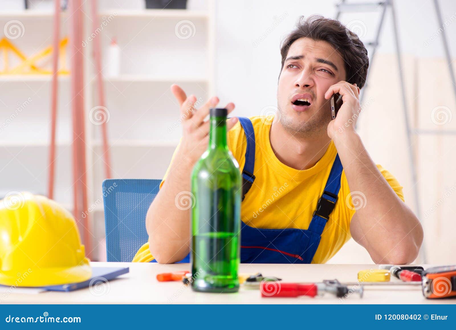 The Drunk Engineer Working in the Workshop Stock Photo - Image of ...
