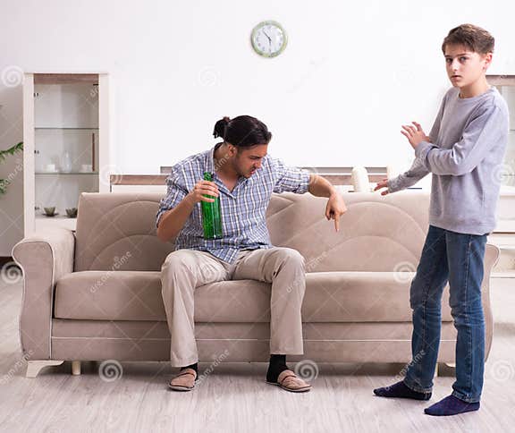 Drunk father and his son stock photo. Image of addiction - 280139352
