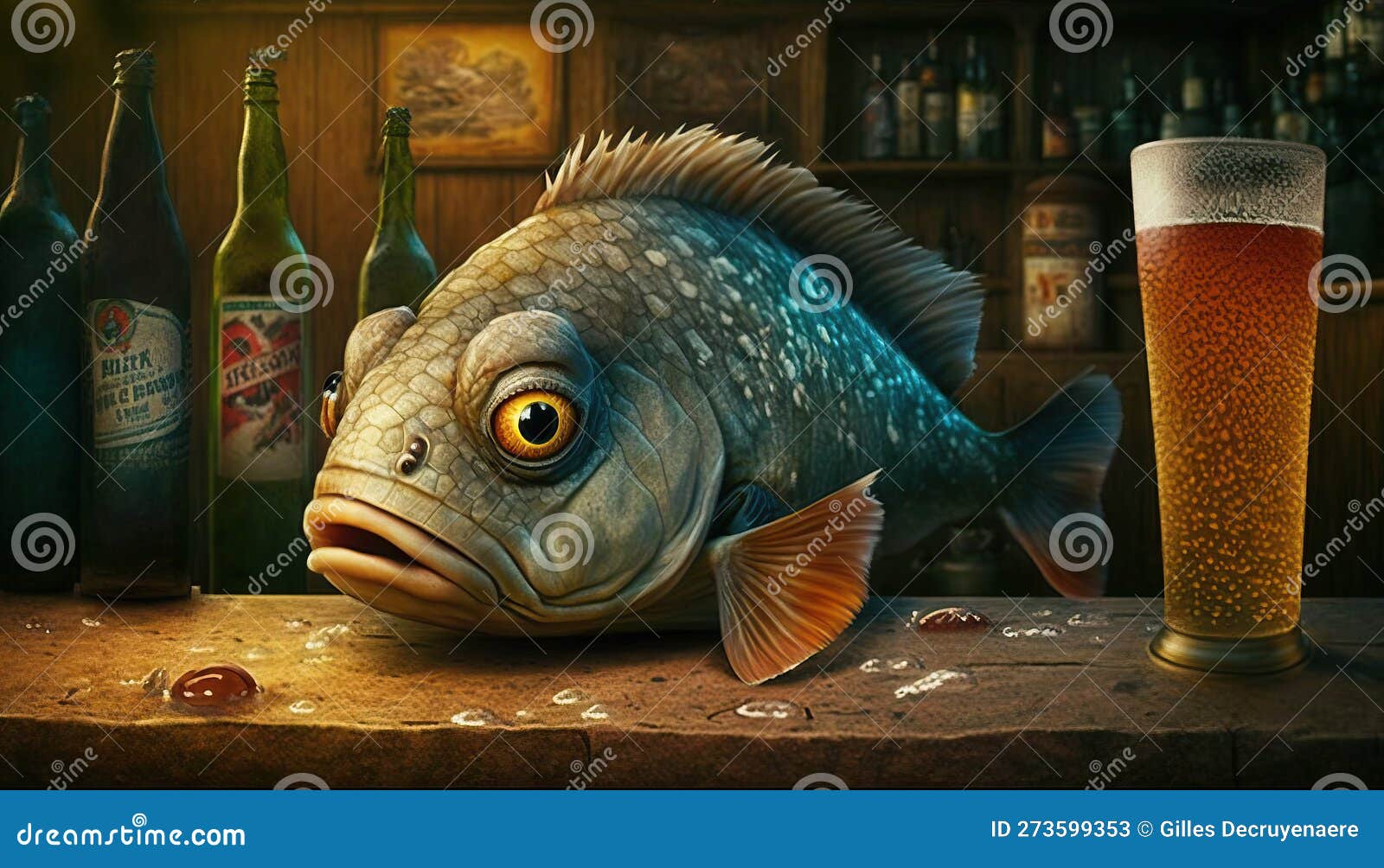 Drunk Fish With Bottle Of Alcohol, AI Generated Stock Photography ...