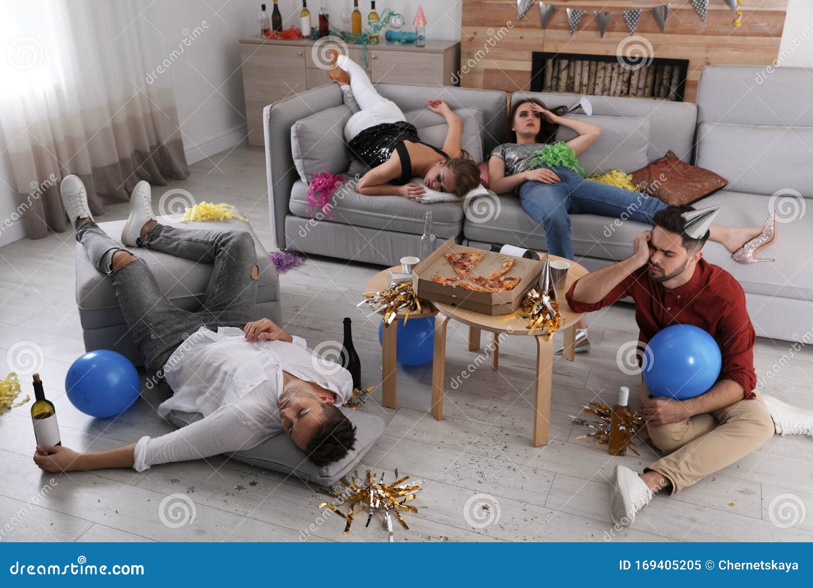 Drunk Friends Sleeping in Messy Room Stock Image - Image of flat ...