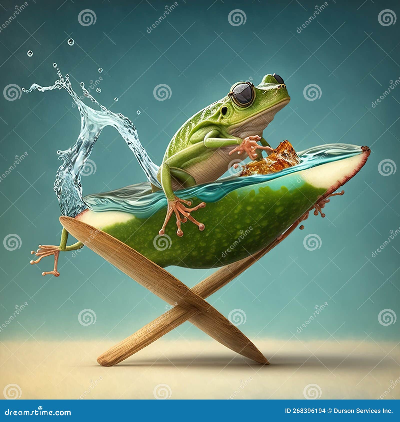 Drunk Frog Swims in Halved Mango. Fun Imaginative Abstract Image Stock ...