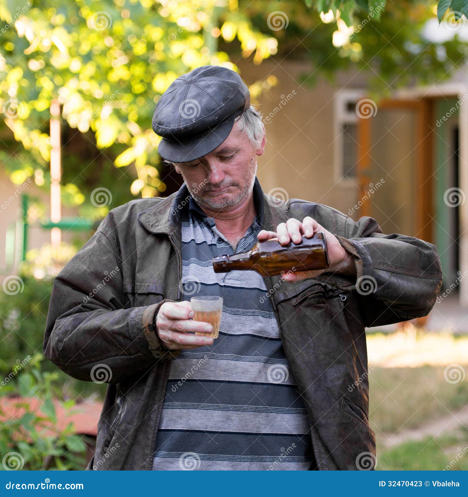Drunk Man with Bottle of Beer and Glass Stock Image - Image of adult ...
