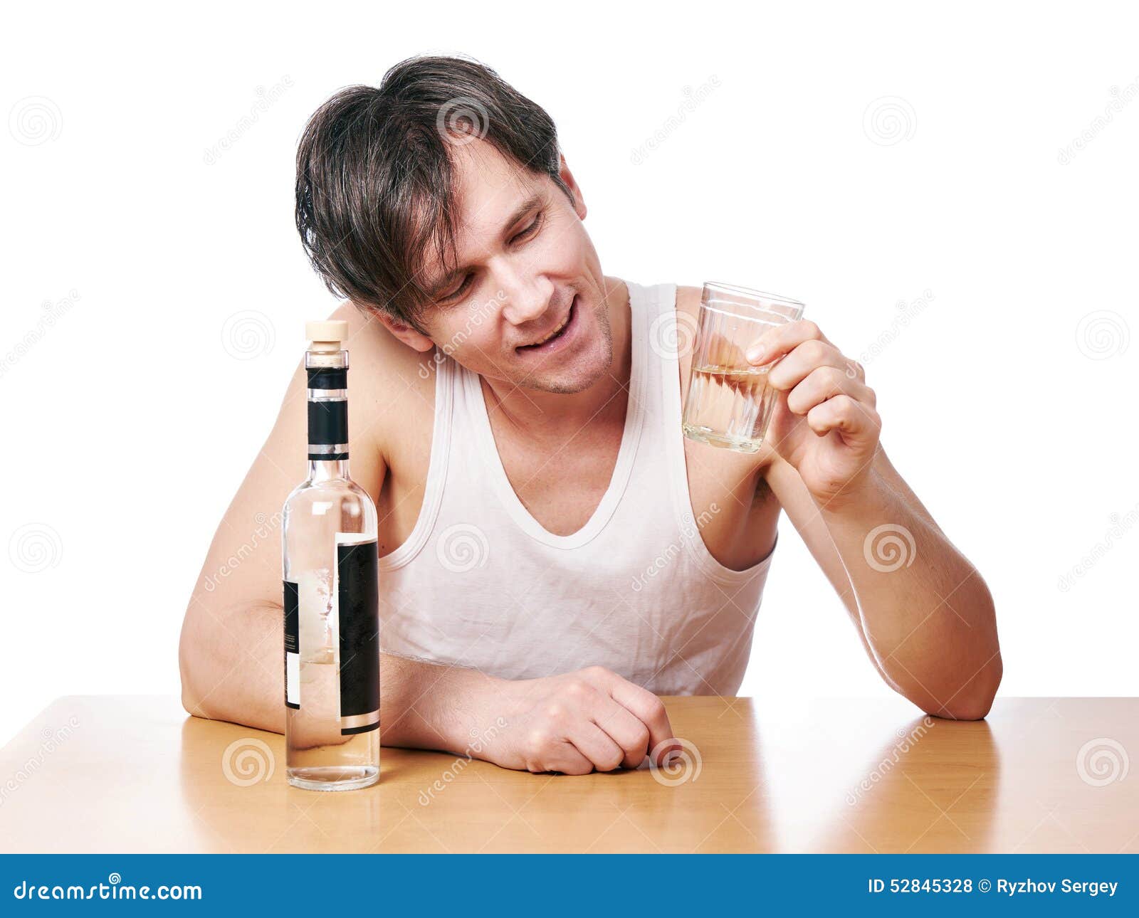 Drunk Man with Bottle of Vodka and Glass Stock Photo - Image of despair ...