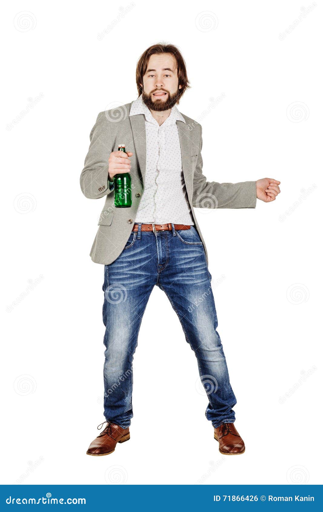 Drunk Man with Green Bottle Over a White Background Stock Photo - Image ...