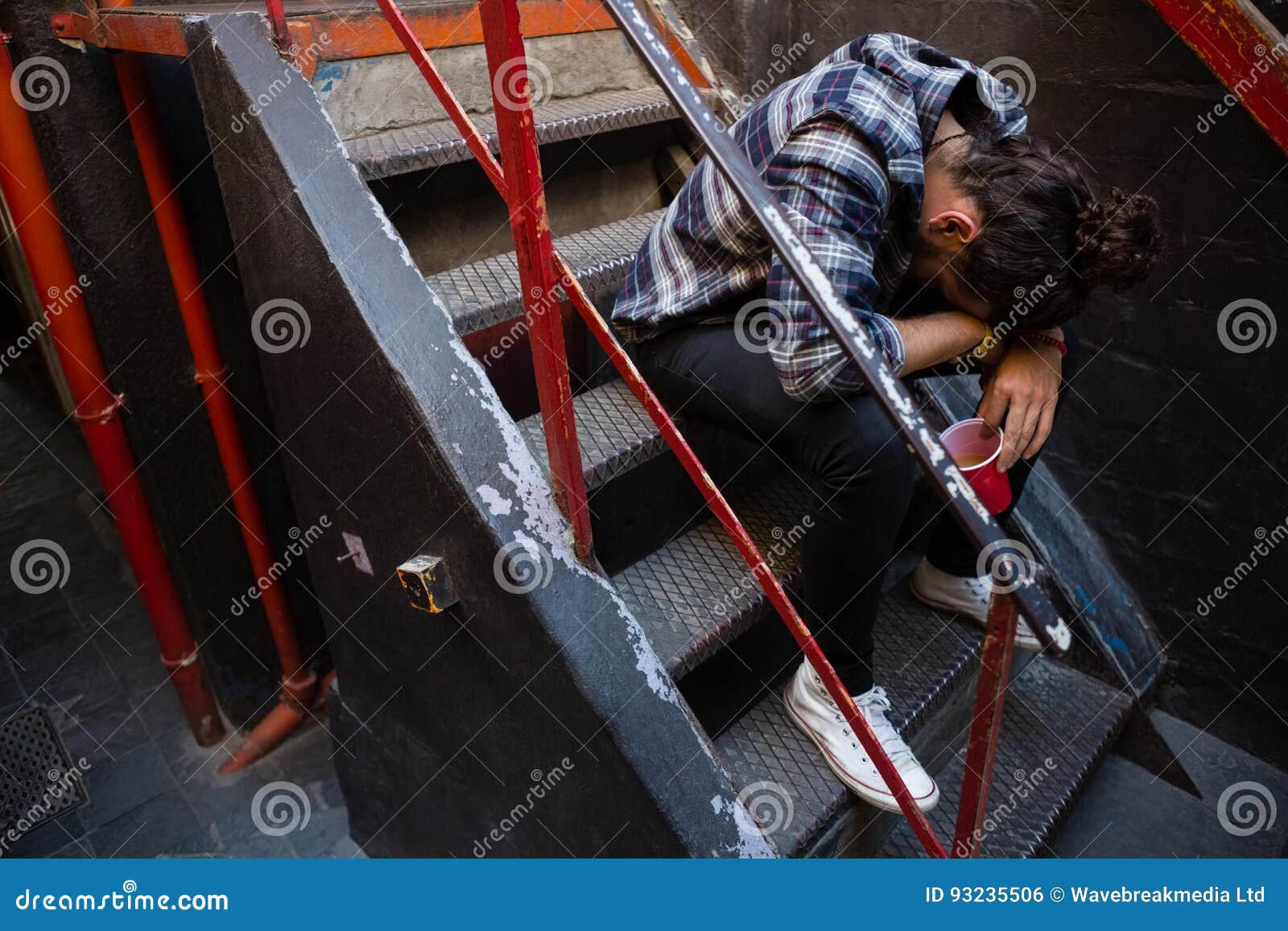 Drunk Man Sitting on Staircase Stock Photo - Image of alcohol, casual ...