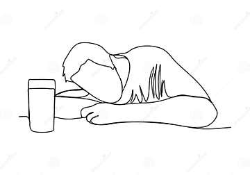 Drunk Man Sitting at a Table. One Line Drawing Vector Illustration ...